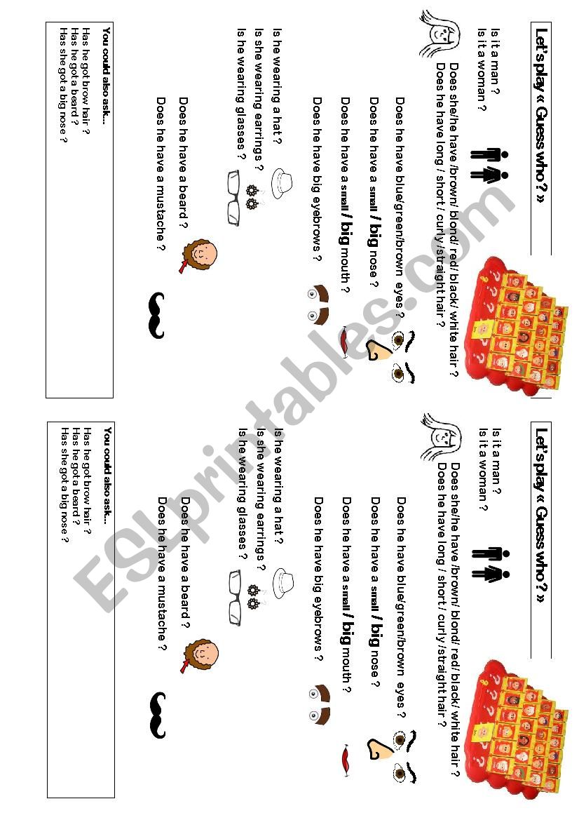 Let´s play "Guess who?" - ESL worksheet by astrid74