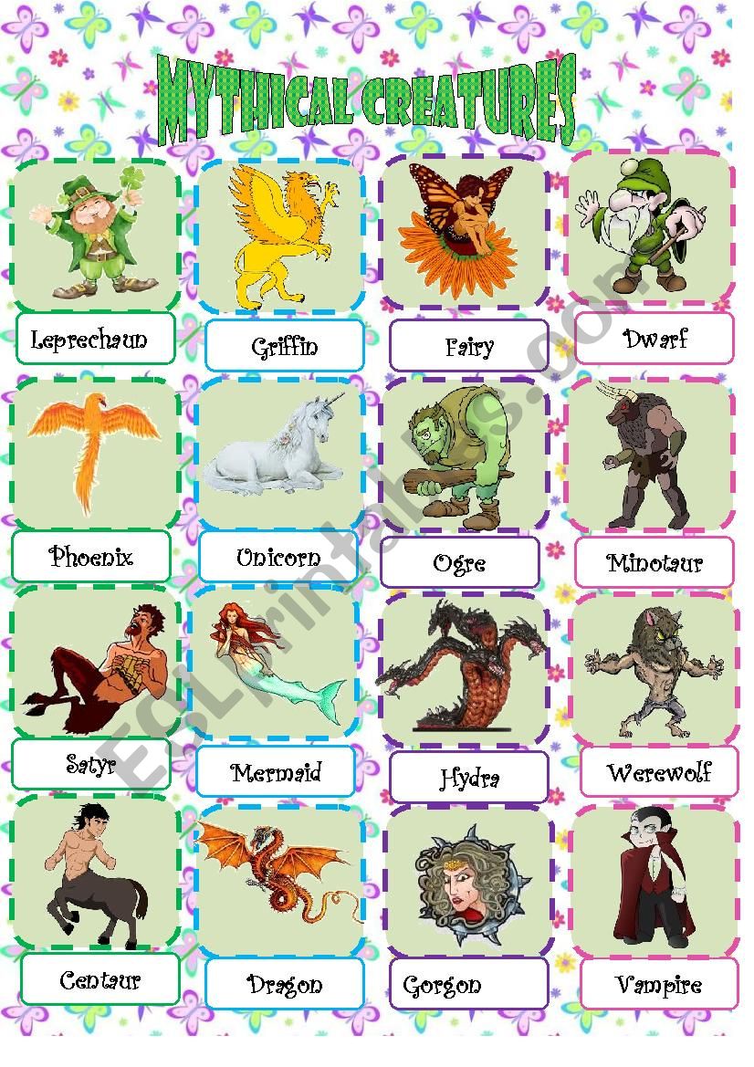 Mythical Creatures ESL Worksheet By Misstylady