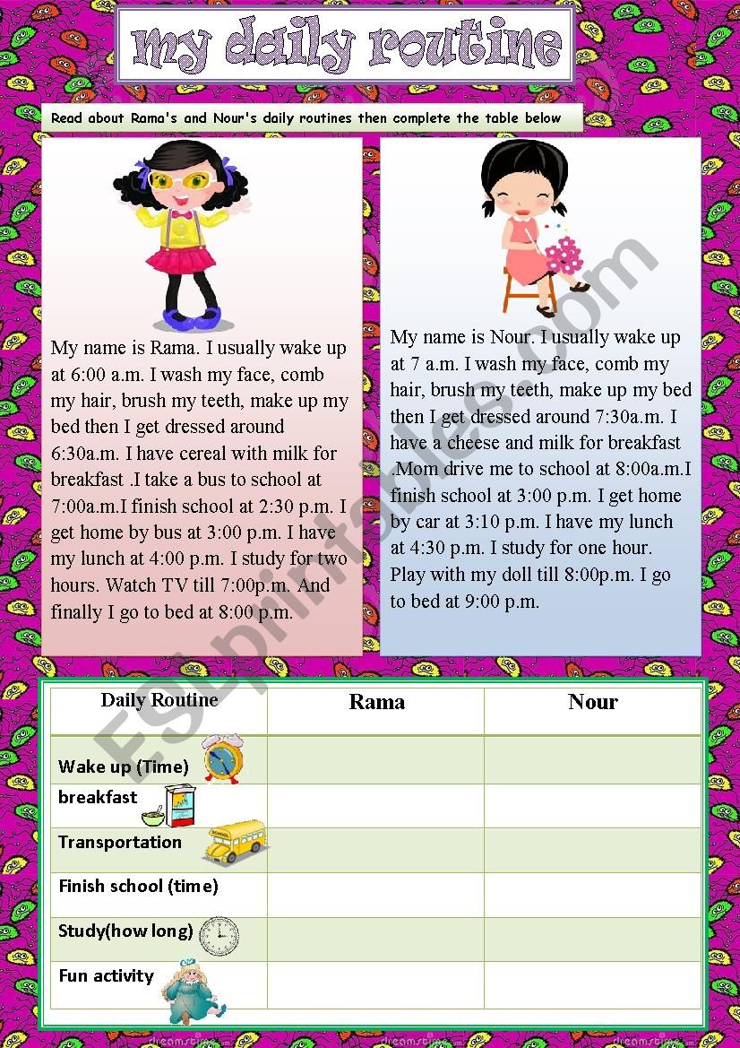 My Daily Routine Reading Comprehension ESL Worksheet By Misstylady