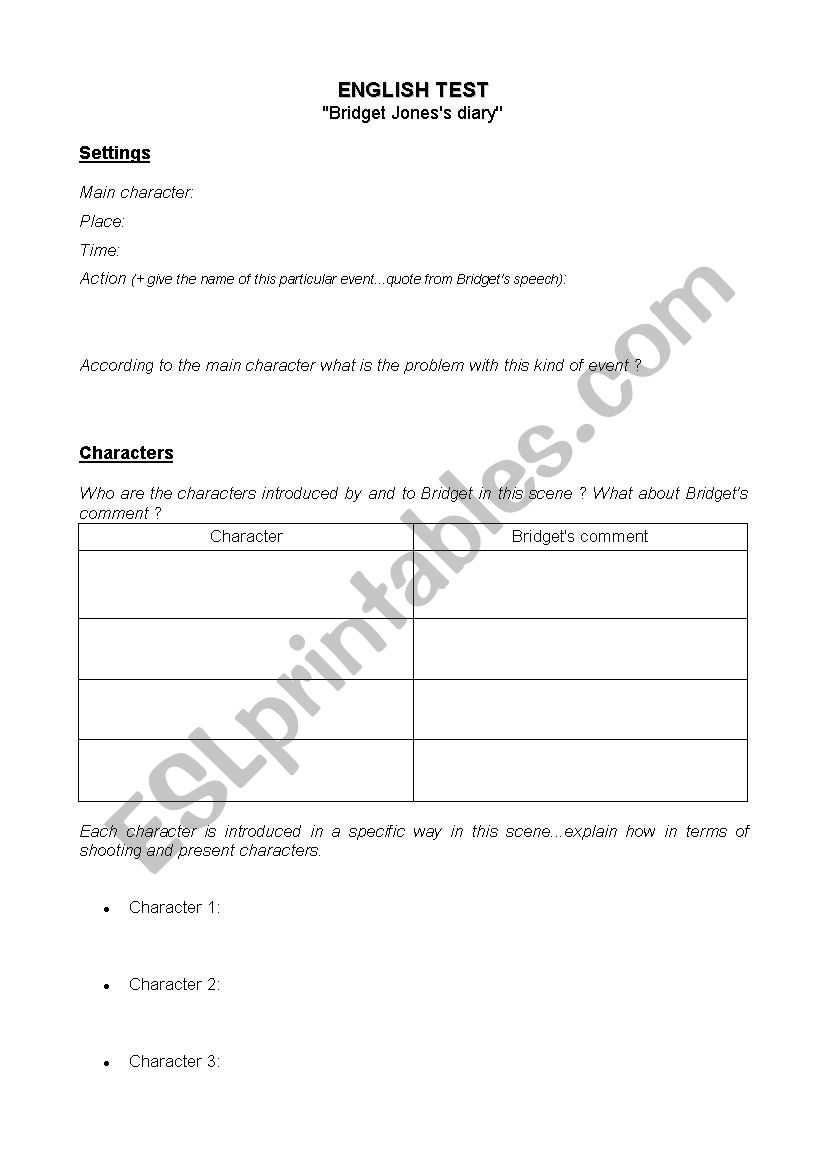 Bridget Jones´s diary - ESL worksheet by Kaths
