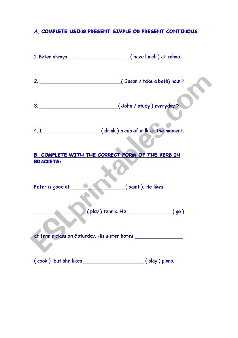 EXERCISE PRESENT SIMPLE VS.PRESENT CONTINUOUS - ESL worksheet by ALISON67