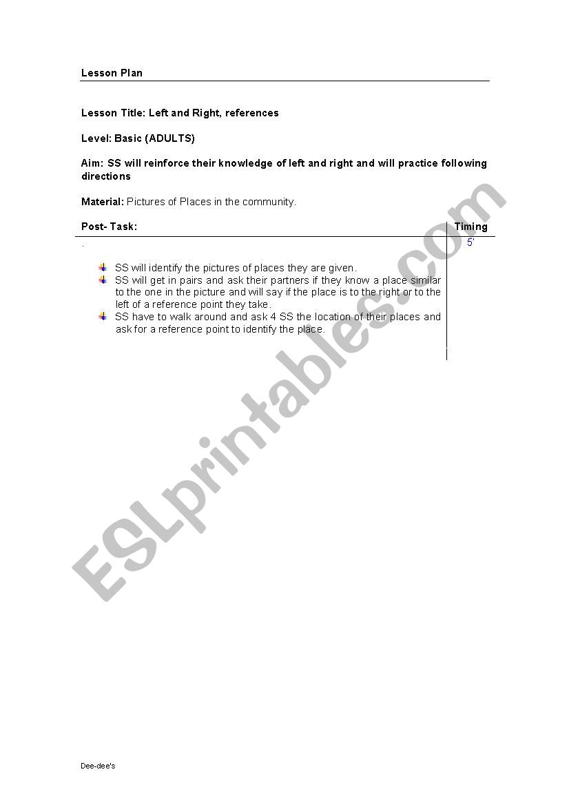 LOCATIONS AND DIRECTIONS lesson plan - ESL worksheet by dicaroline