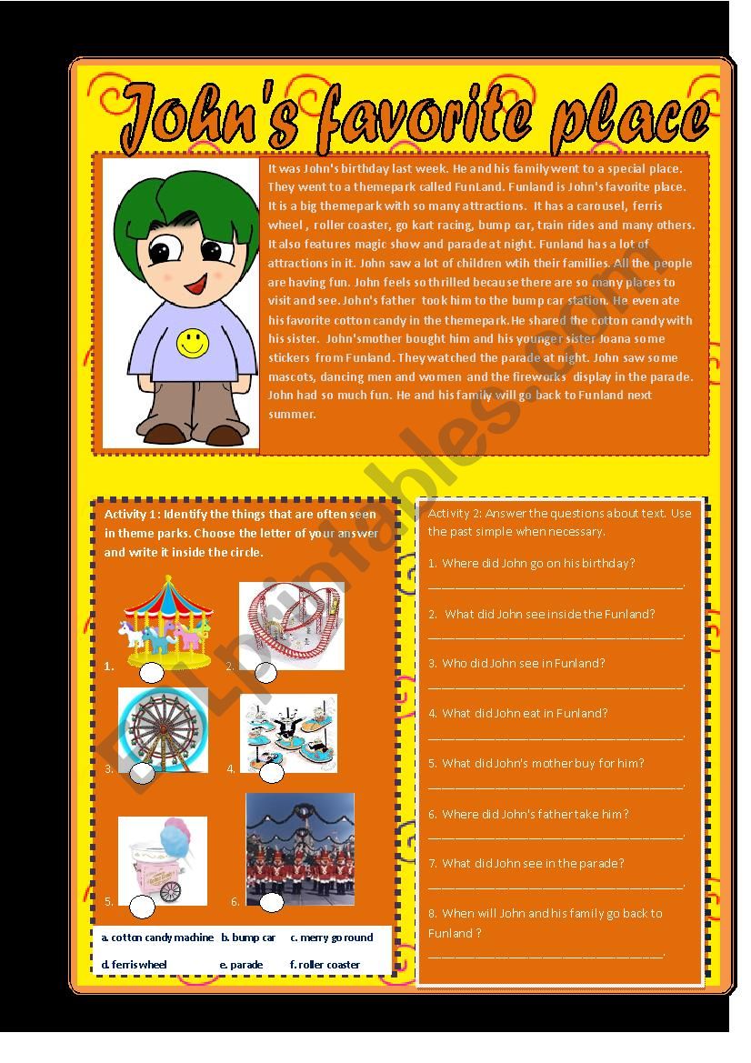 John´s Favorite place - ESL worksheet by lizady