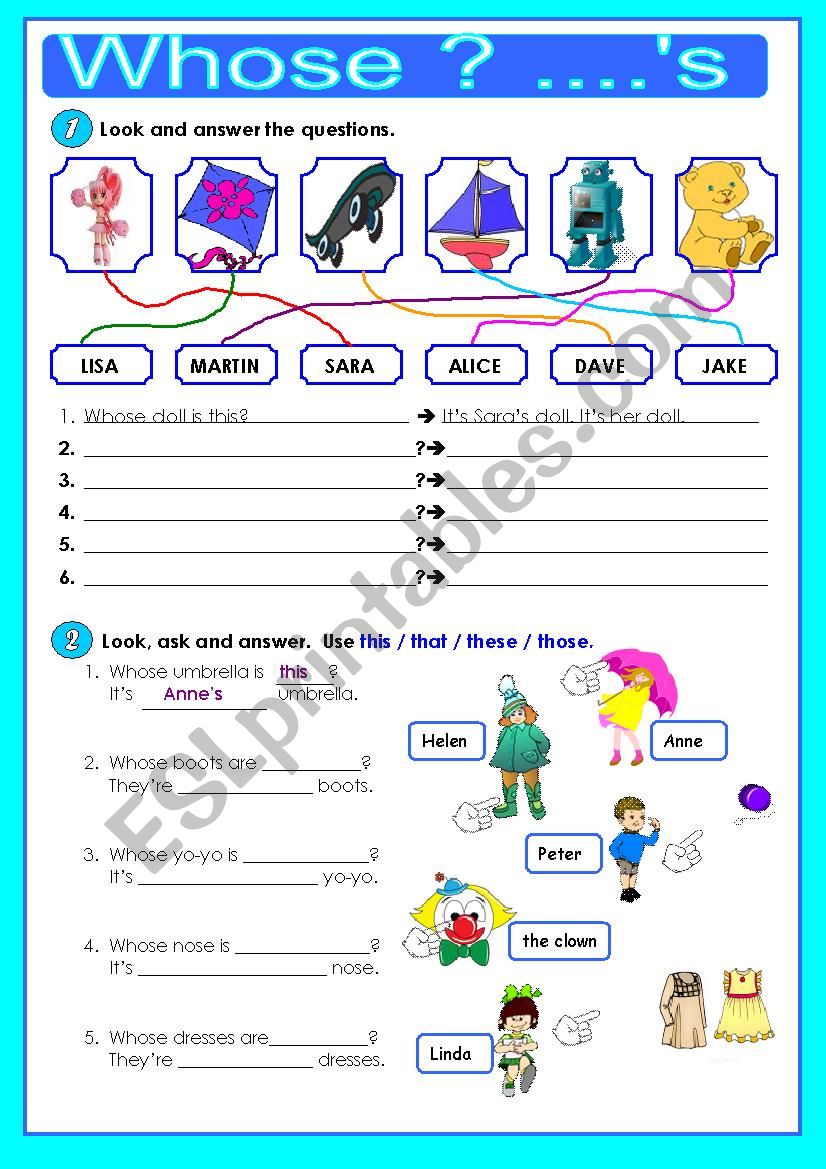 Whose? - ´s - - - Possessive case - ESL worksheet by vickyvar