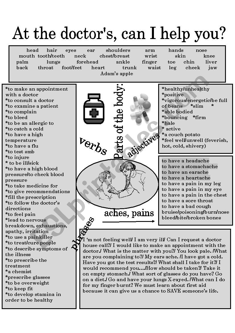 Health, at the DOCTOR´S. Active expressions. - ESL worksheet by nurikzhan