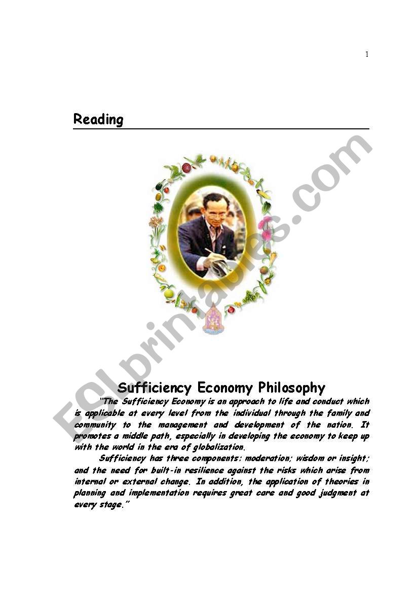 English Worksheets Sufficiency Economy