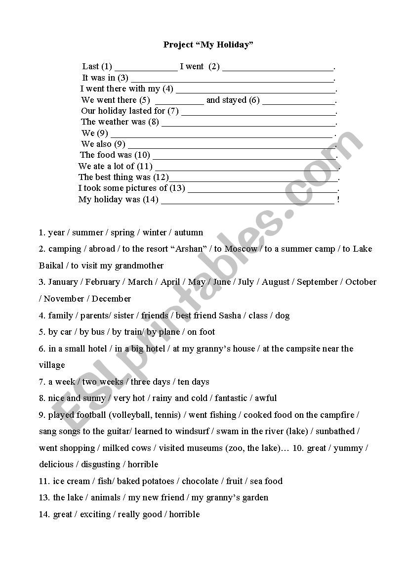 Project “My Holiday” - ESL worksheet by snwwte