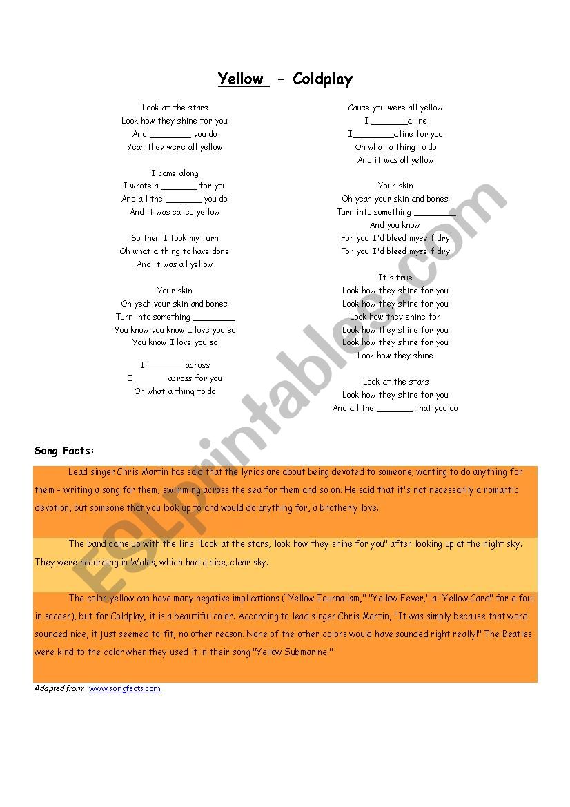 Yellow - ESL worksheet by gemaquijada