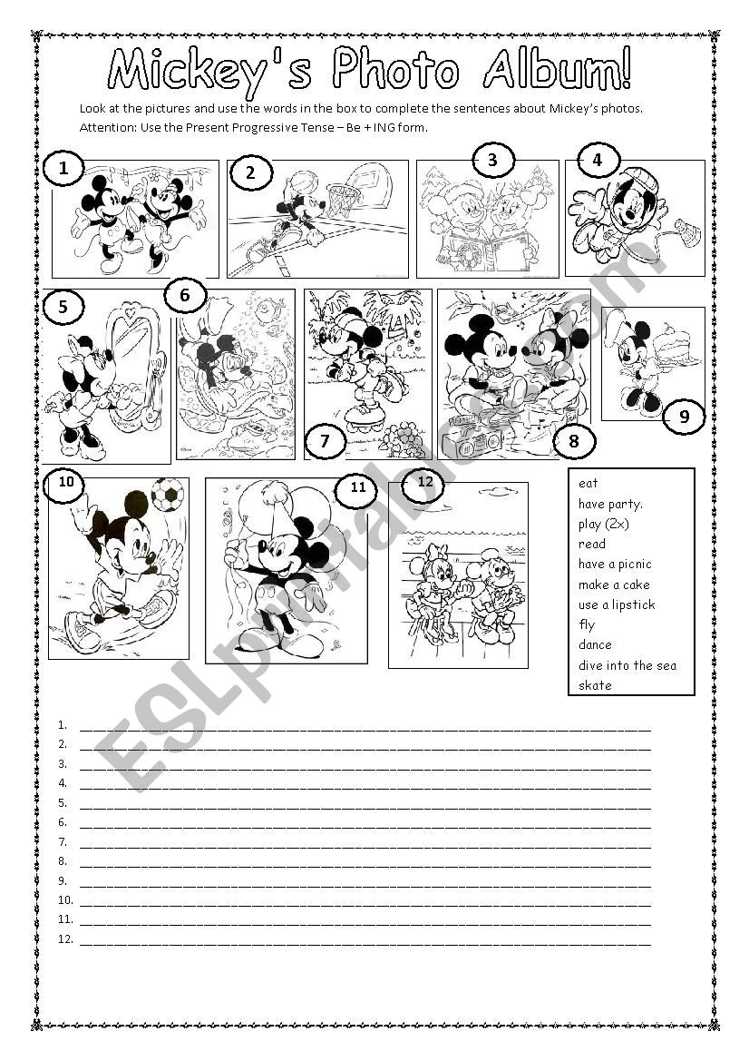 Mickey´s Photo Album - ESL worksheet by Elaine Andrade