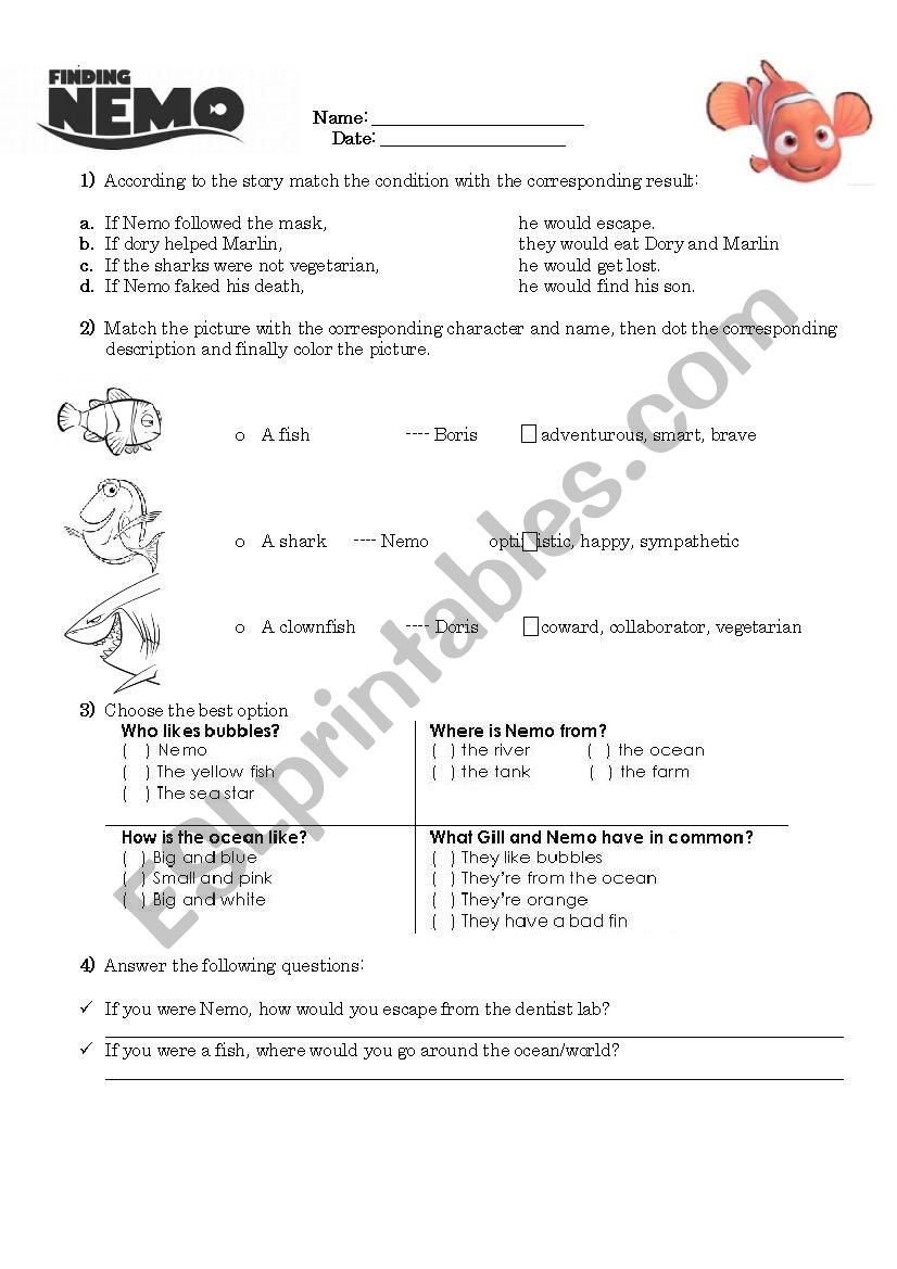 FINDING NEMO AND SECOND CONDITIONAL - ESL worksheet by MELBIN