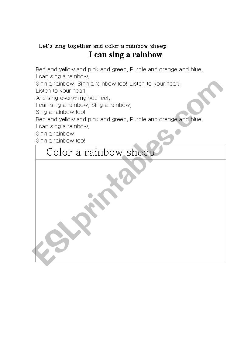 sing and color the rainbow sheep - ESL worksheet by sunnyday820