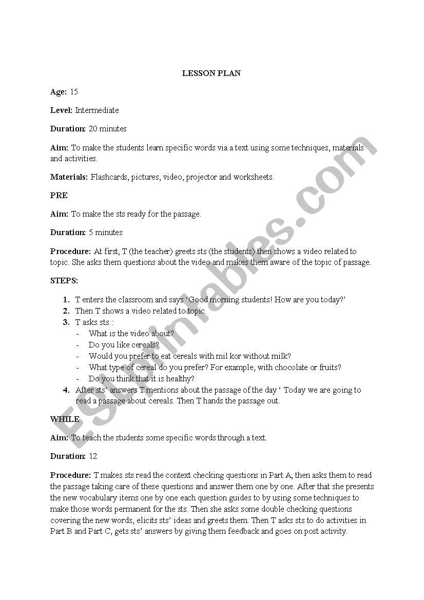 Vocabulary teaching micro lesson plan - ESL worksheet by _zeynep_ Vocabulary teaching micro lesson plan - ESL worksheet by _zeynep_