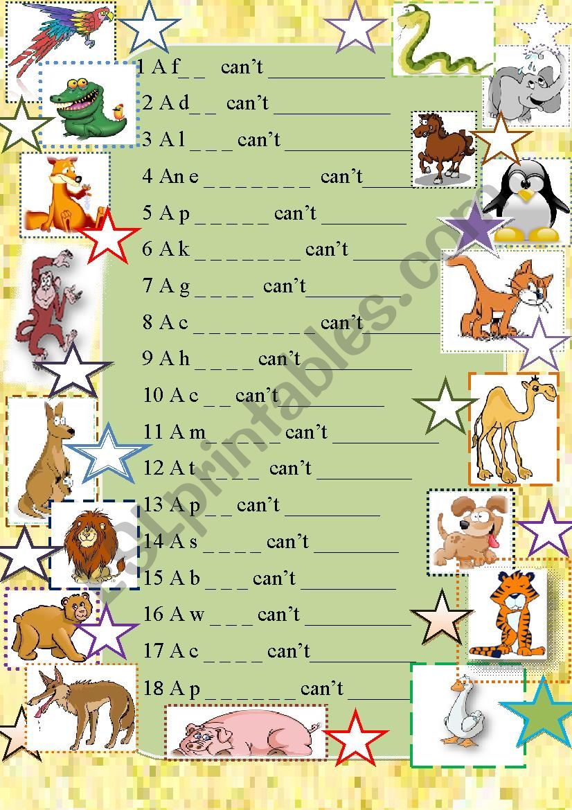 What Can´t Animals Do? - ESL worksheet by kvitasia