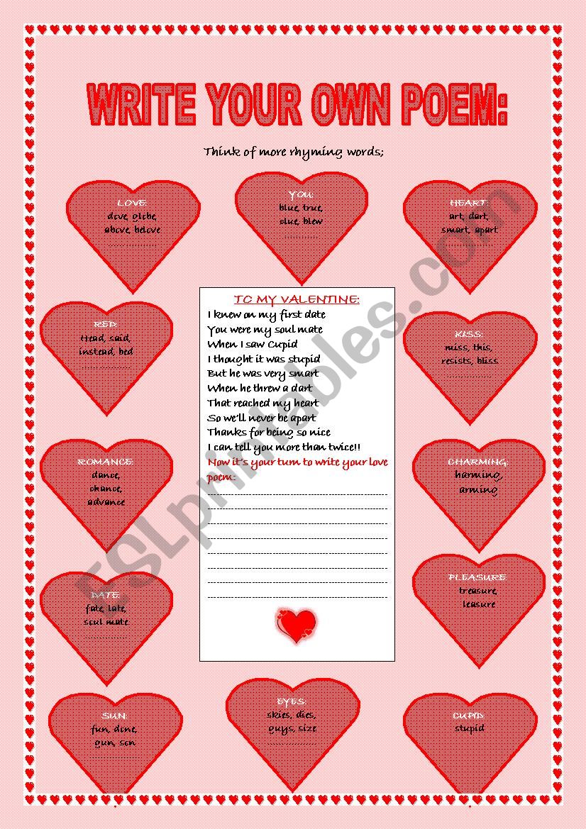 WRITE YOUR OWN LOVE POEM FOR VALENTINE´S DAY - ESL worksheet by paulabanos