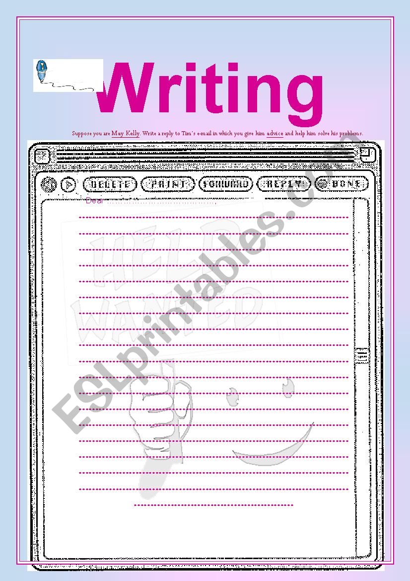 9th form test n°1 part 3 (Writing) - ESL worksheet by kuka242