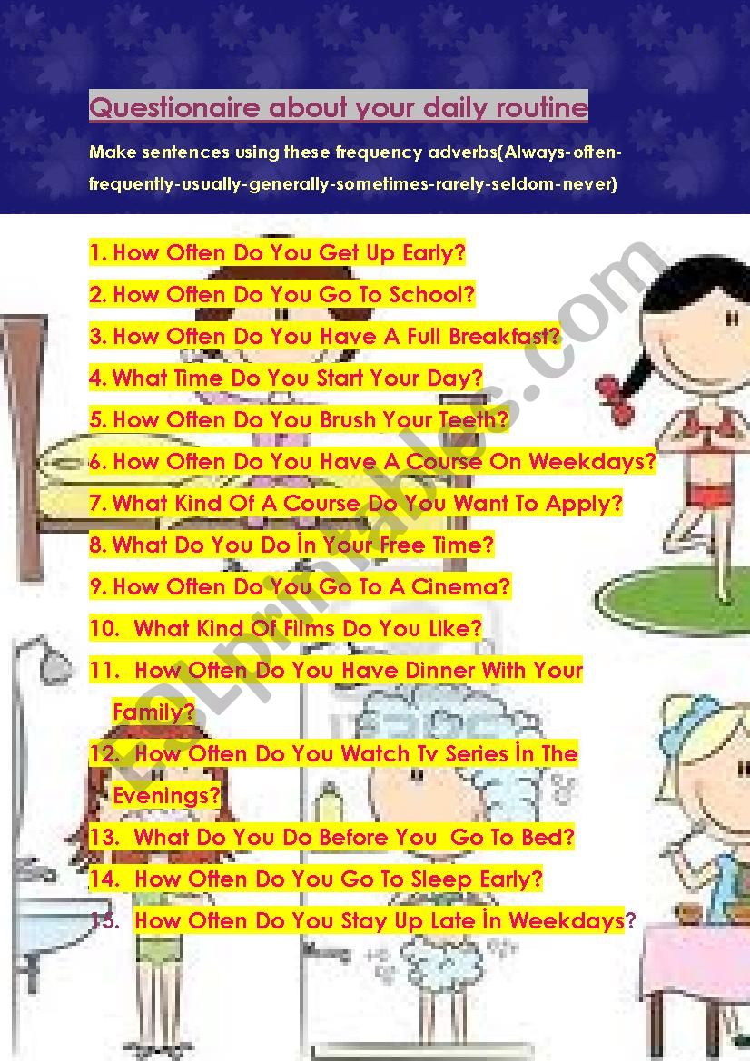 Daily Routine ionare simple Present Tense ESL Worksheet By Sinemnaz