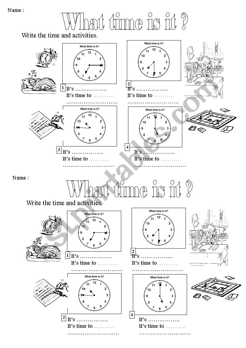 What time is it ? It´s time to... - ESL worksheet by cecile0a
