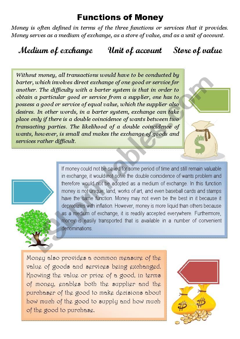 Functions Of Money ESL Worksheet By Xeniya Victorovna