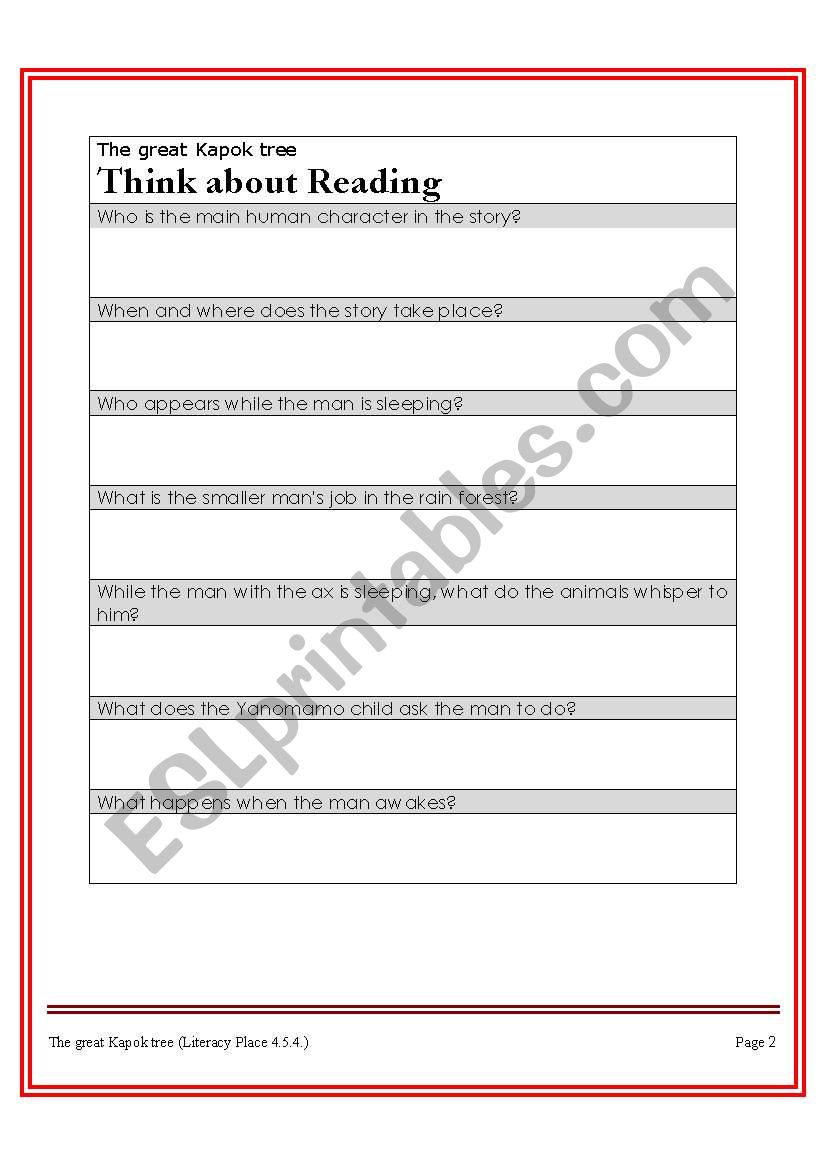 The Great Kapok Tree Worksheets