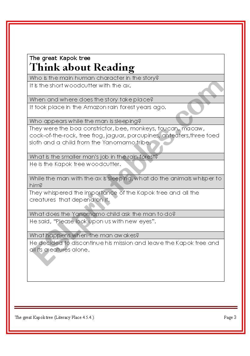 The Great Kapok Tree Worksheets