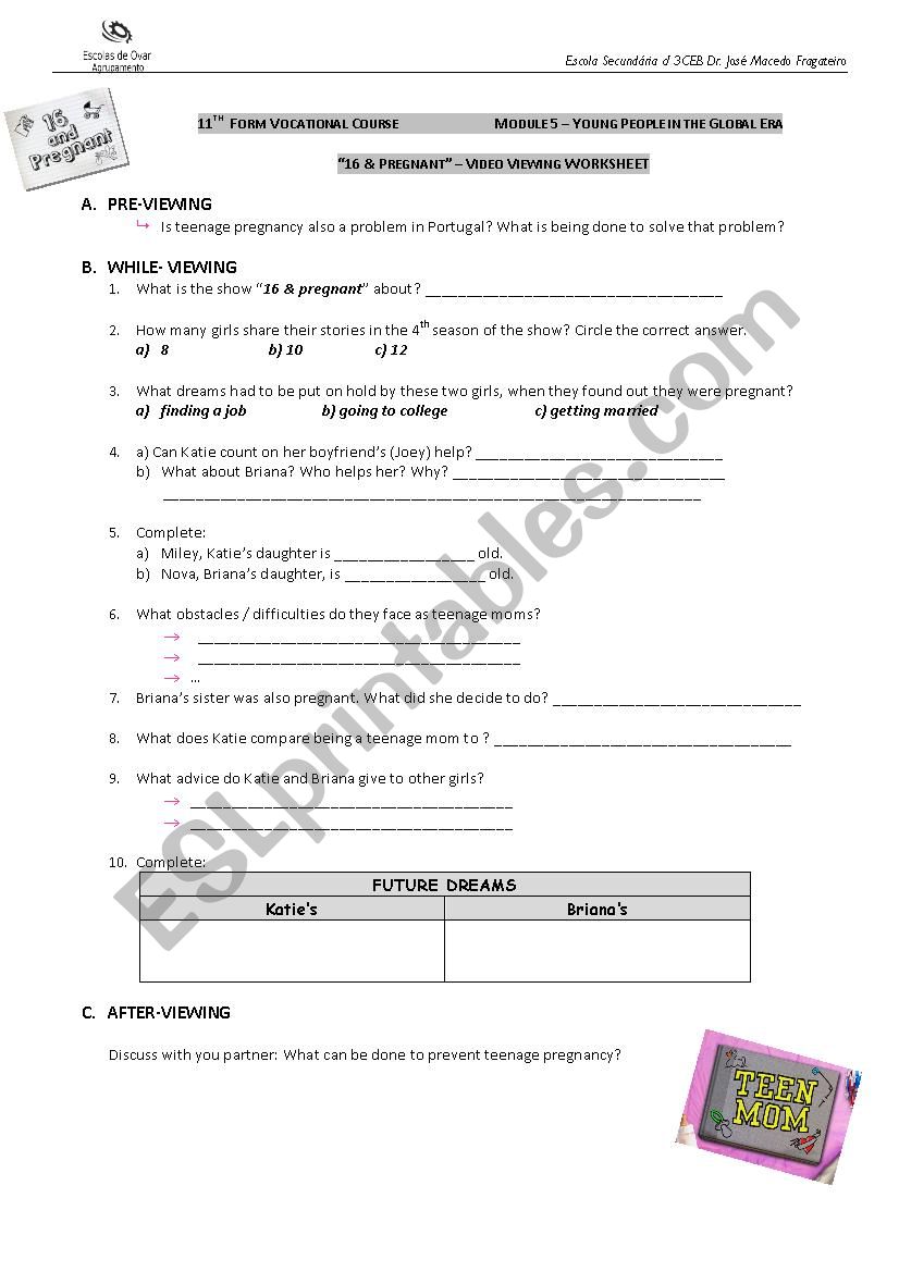 Teens´ problems - viewing activity - ESL worksheet by cristina.rocha
