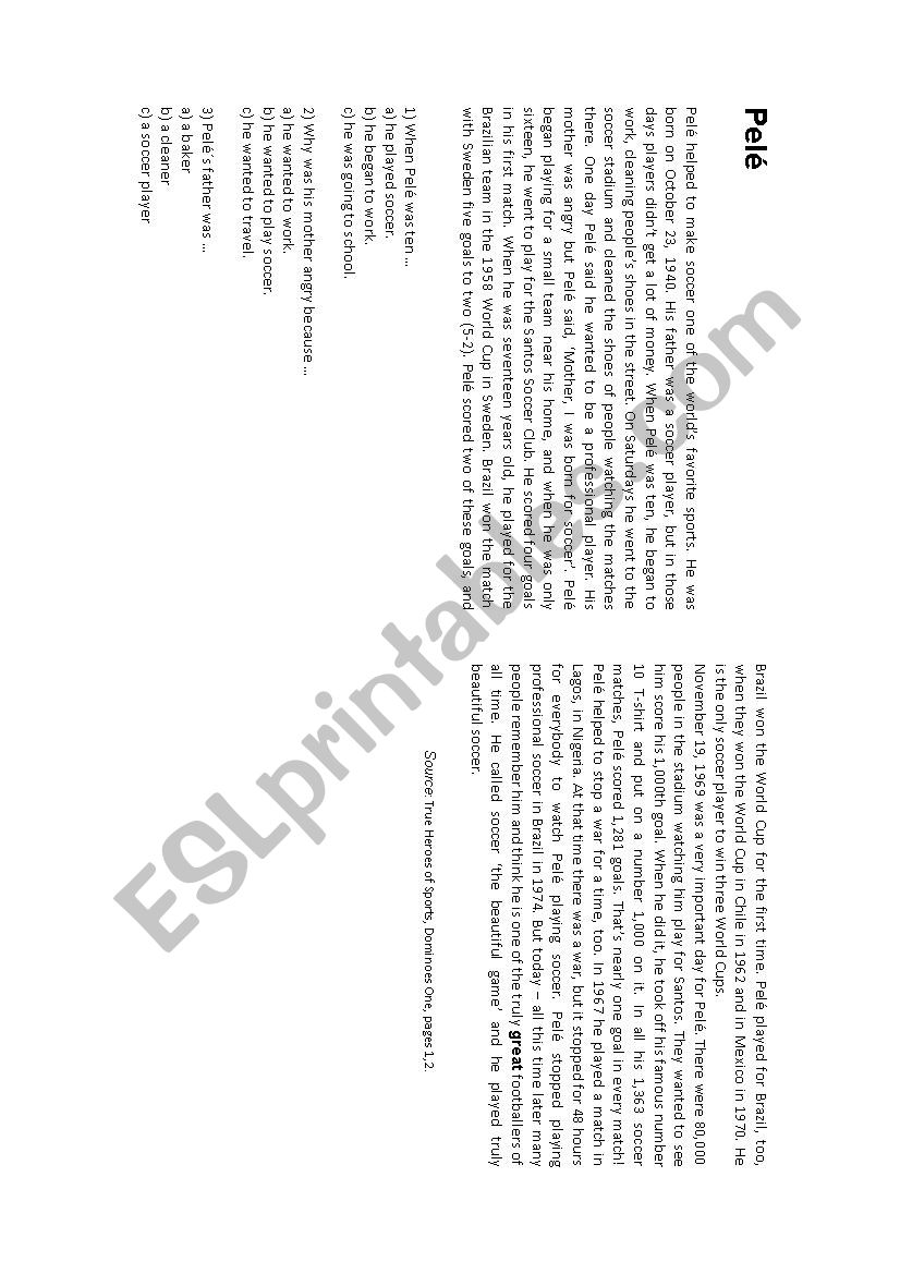 Pelé - ESL worksheet by Nessa