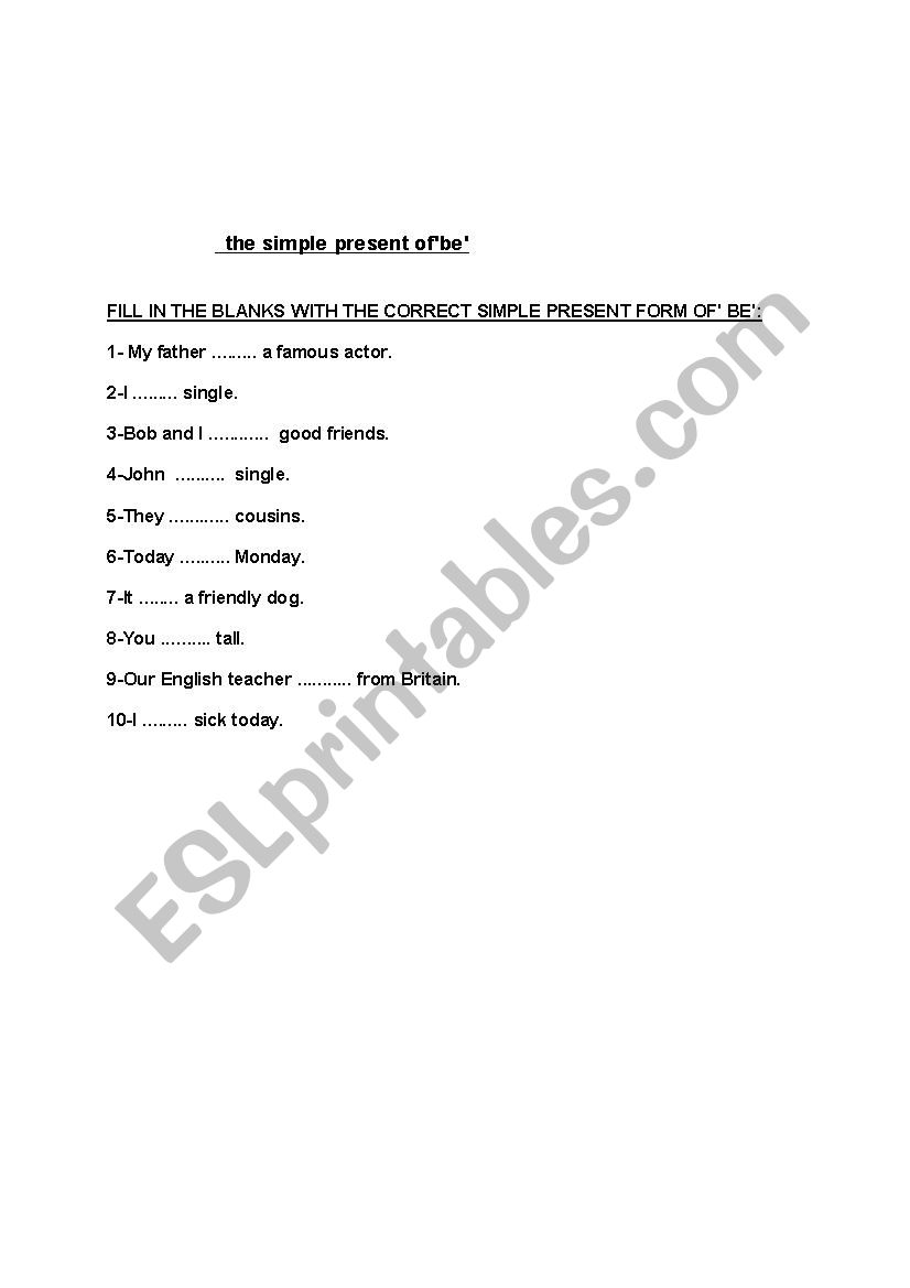 the simple present of ´be´ - ESL worksheet by nissrine