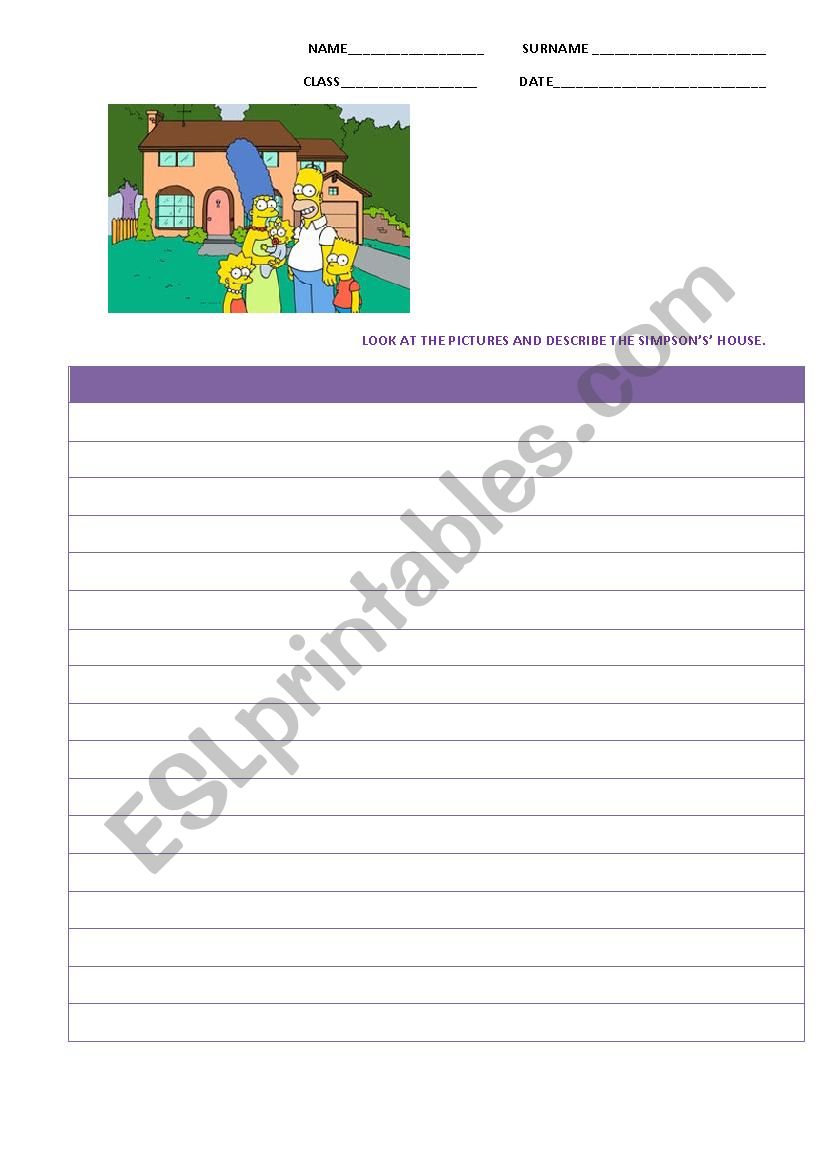The Simpsons´ t house. Writing activity - ESL worksheet by Kushtu