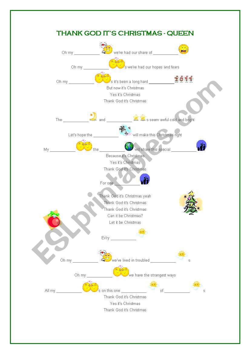 Thank God it´s Christmas - Queen - ESL worksheet by matgus