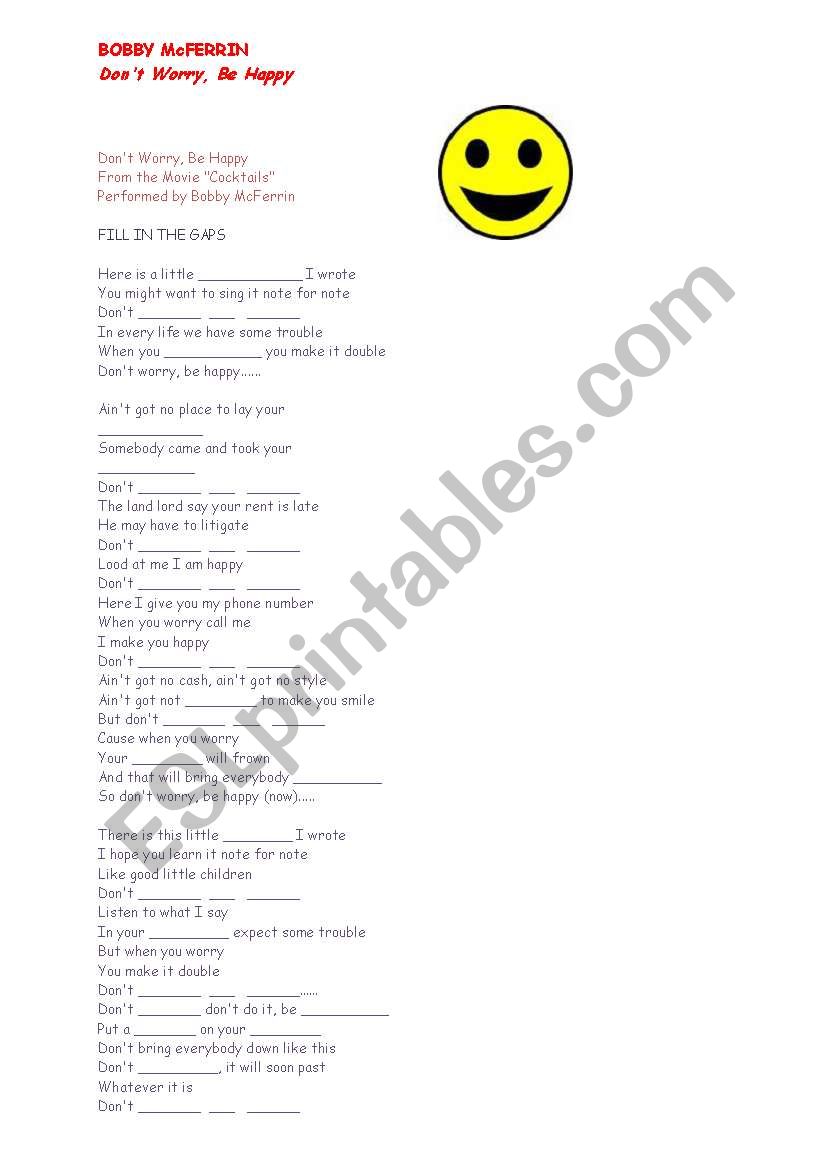 DON´T WORRY BE HAPPY - ESL worksheet by gosia0108