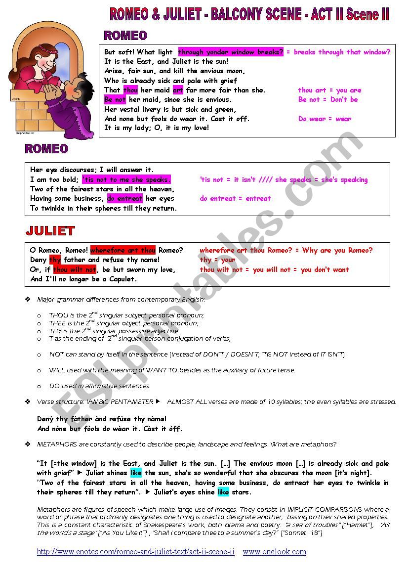 SHAKESPEARE´S BALCONY SCENE - ESL worksheet by cerix64