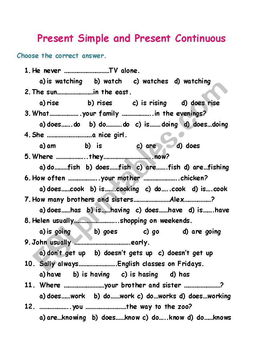Present Simple Present Continuous Test ESL Worksheet By Dasha1055