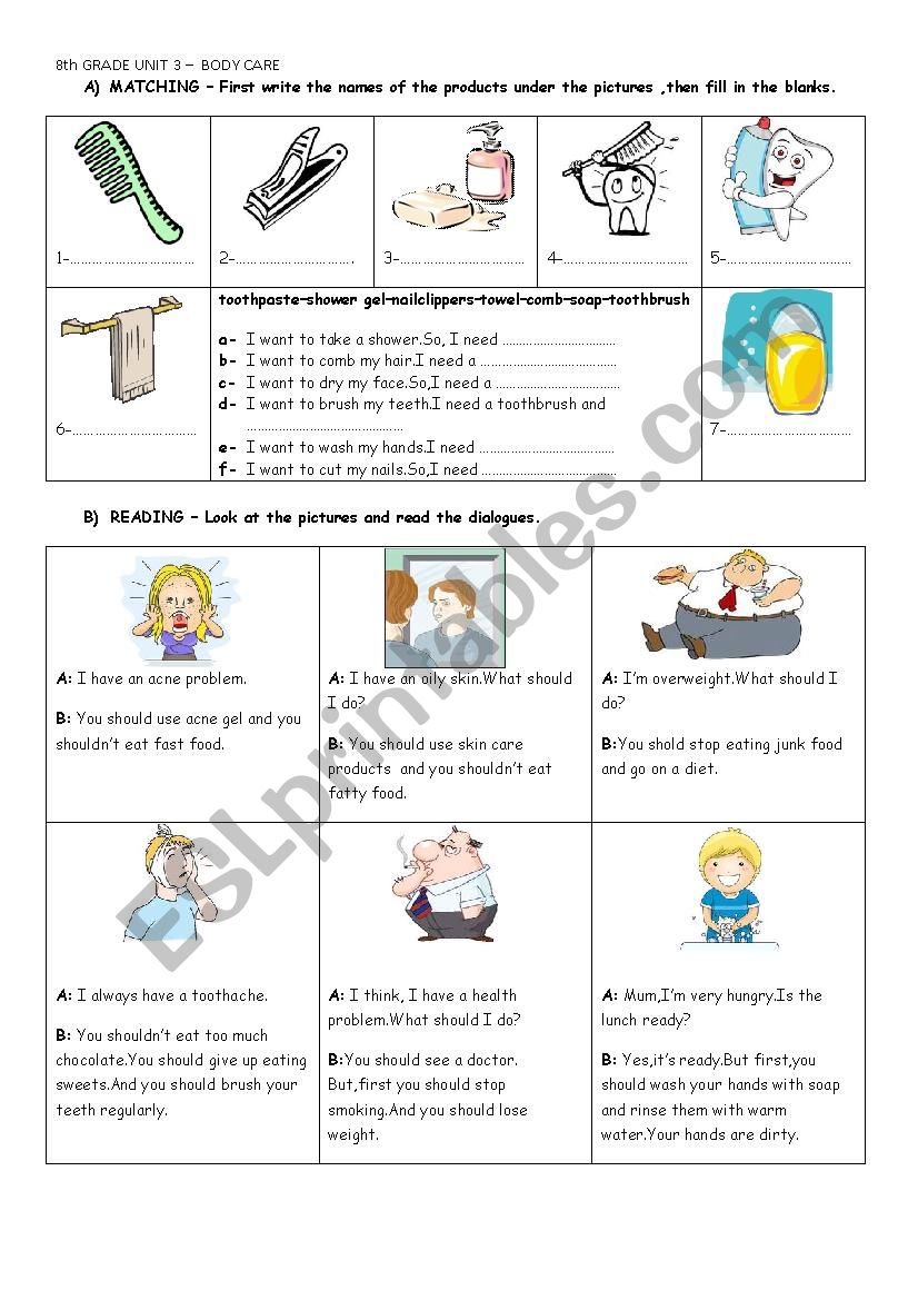 Body care should / shouldnÂ´t - ESL worksheet by samsunmustafa