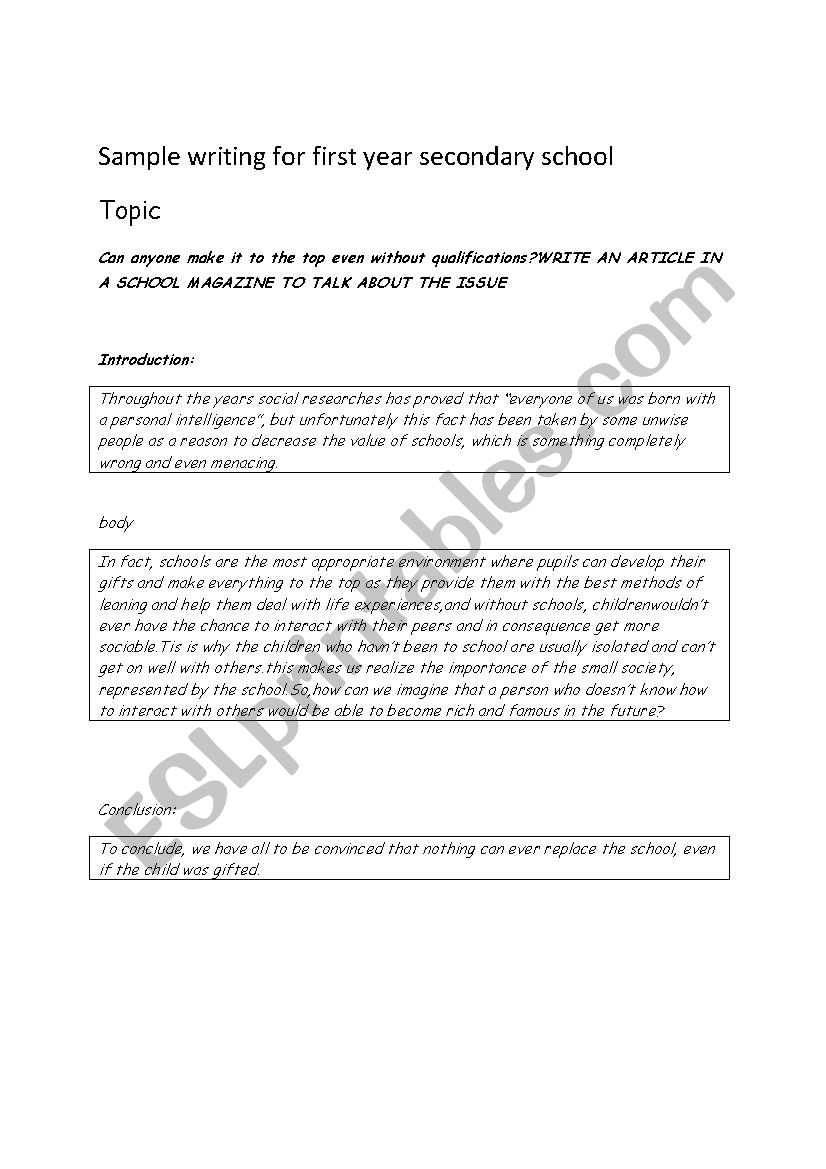 a sample writing for first year about pursuing one´s education and ...