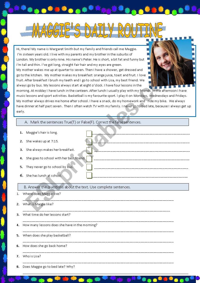 Daily routine-Maggie´s daily routine - ESL worksheet by miss-o