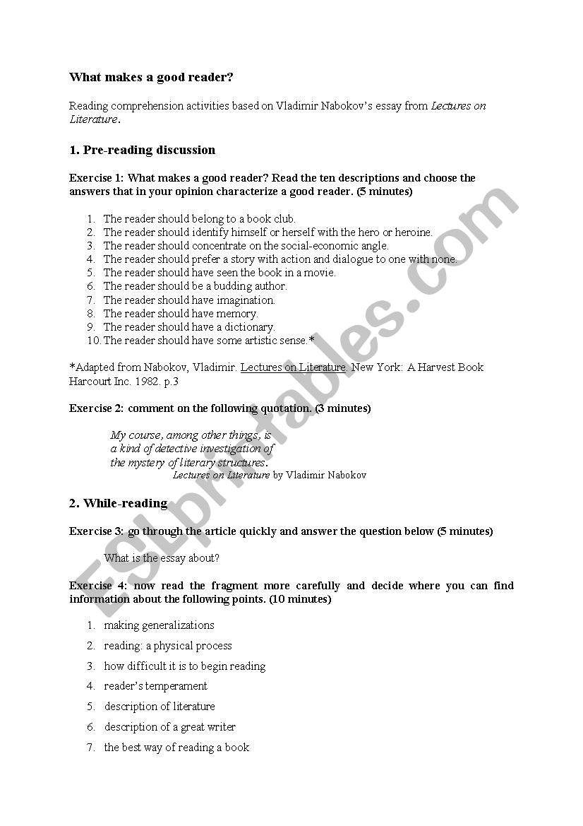 What makes a good reader? Reflections on Vladimir Nabokov´s essay ...