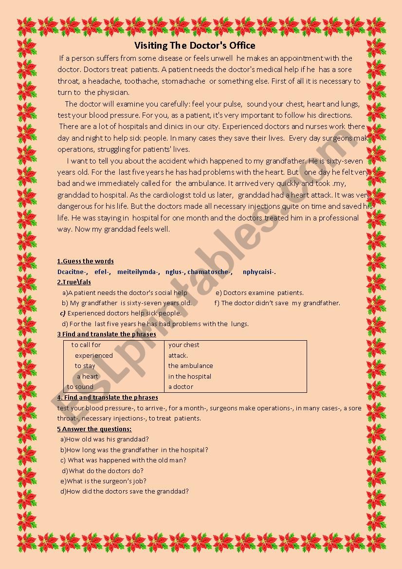 Visiting The Doctor´s Office - ESL worksheet by florentsija