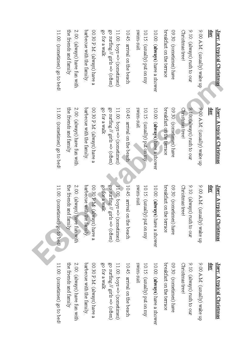 Joey´s Christmas routine - ESL worksheet by Juju62