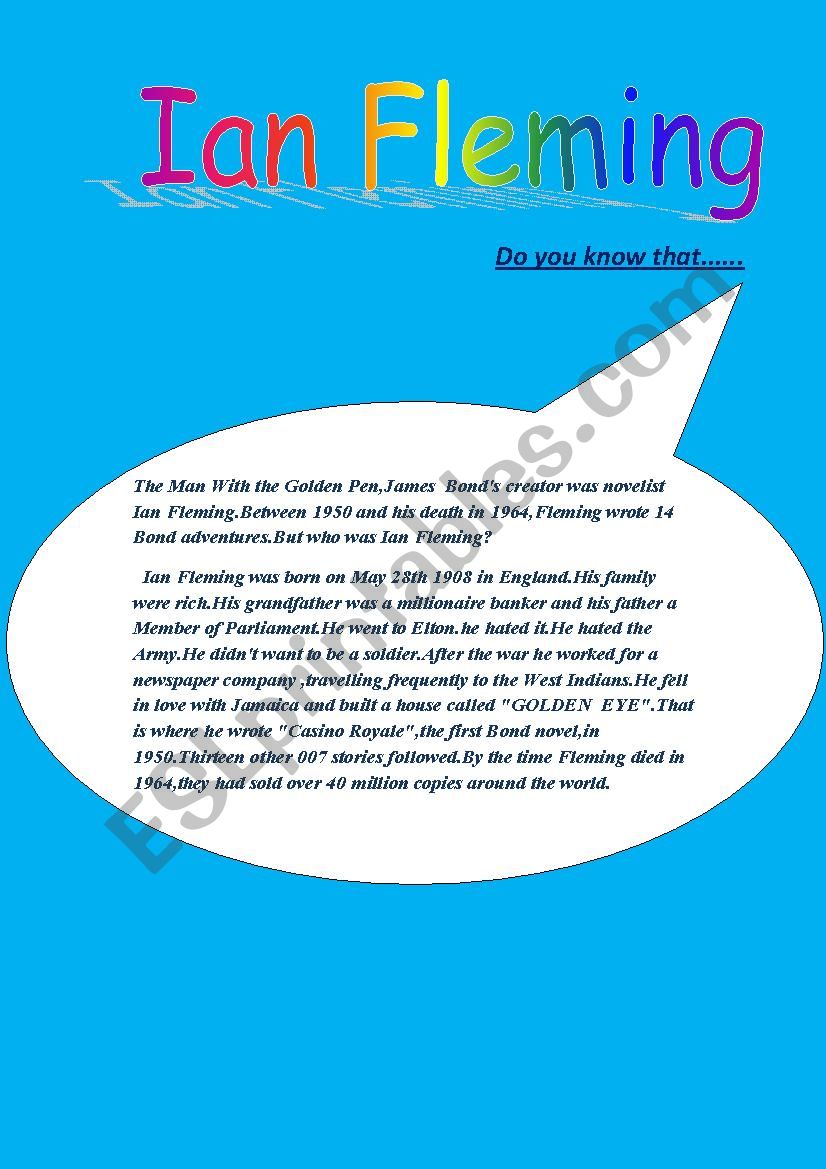 ian fleming,the creator of James Bond´s - ESL worksheet by gulka