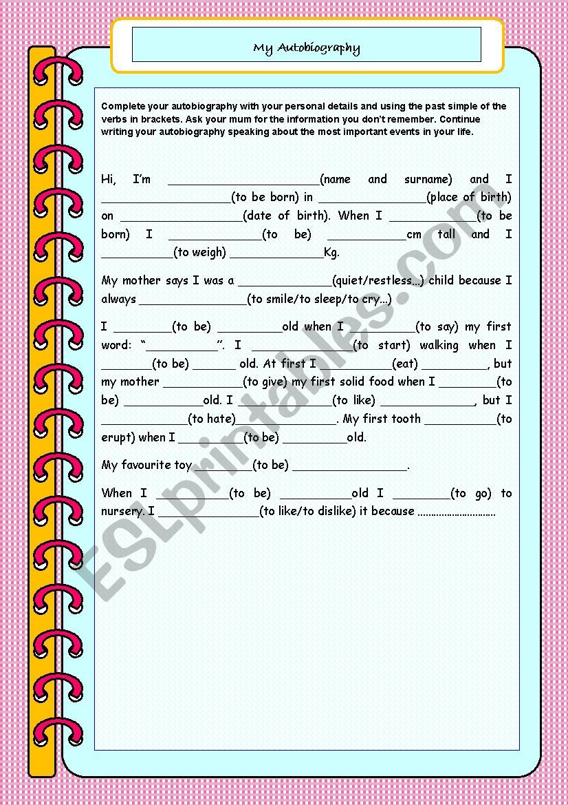 First Steps To Write An Autobiography ESL Worksheet By Yuky