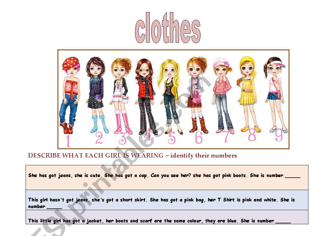 Clothes - girl´s identification - ESL worksheet by LuciaRaposo