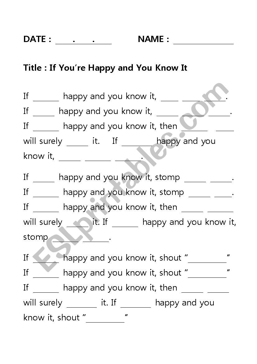 If you´re happy and you know it dictation - ESL worksheet by j1579x