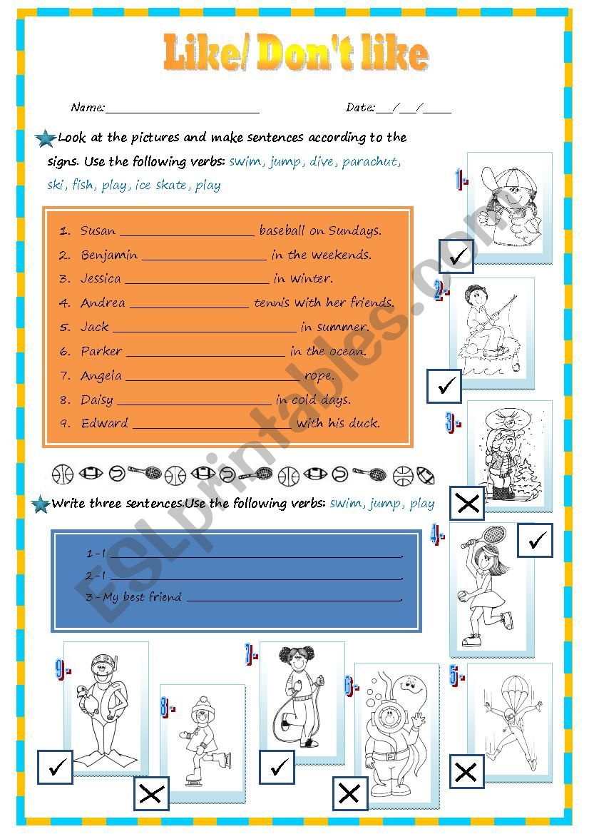 Like/Don´t like - ESL worksheet by ozce