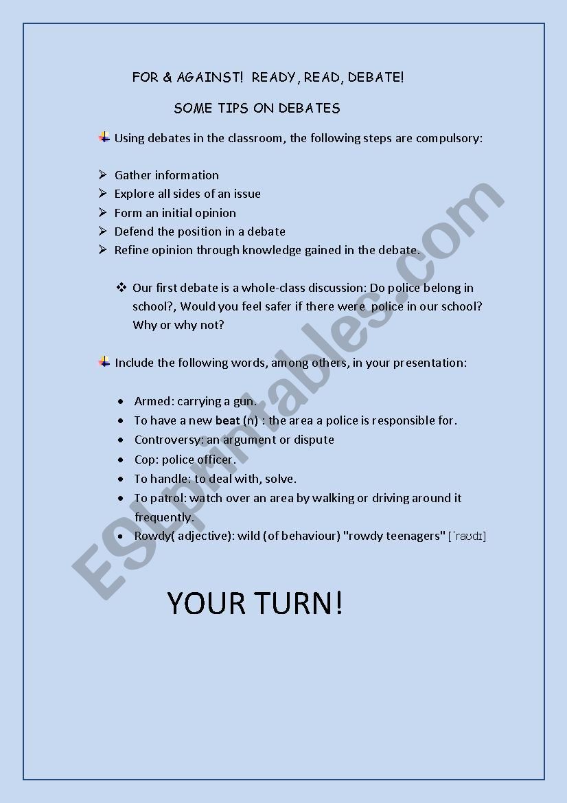 LetÂ´s debate! - ESL worksheet by margamarlo