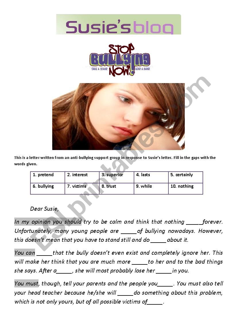 Susie´s Blog - a letter from an editor - ESL worksheet by sandramaisa
