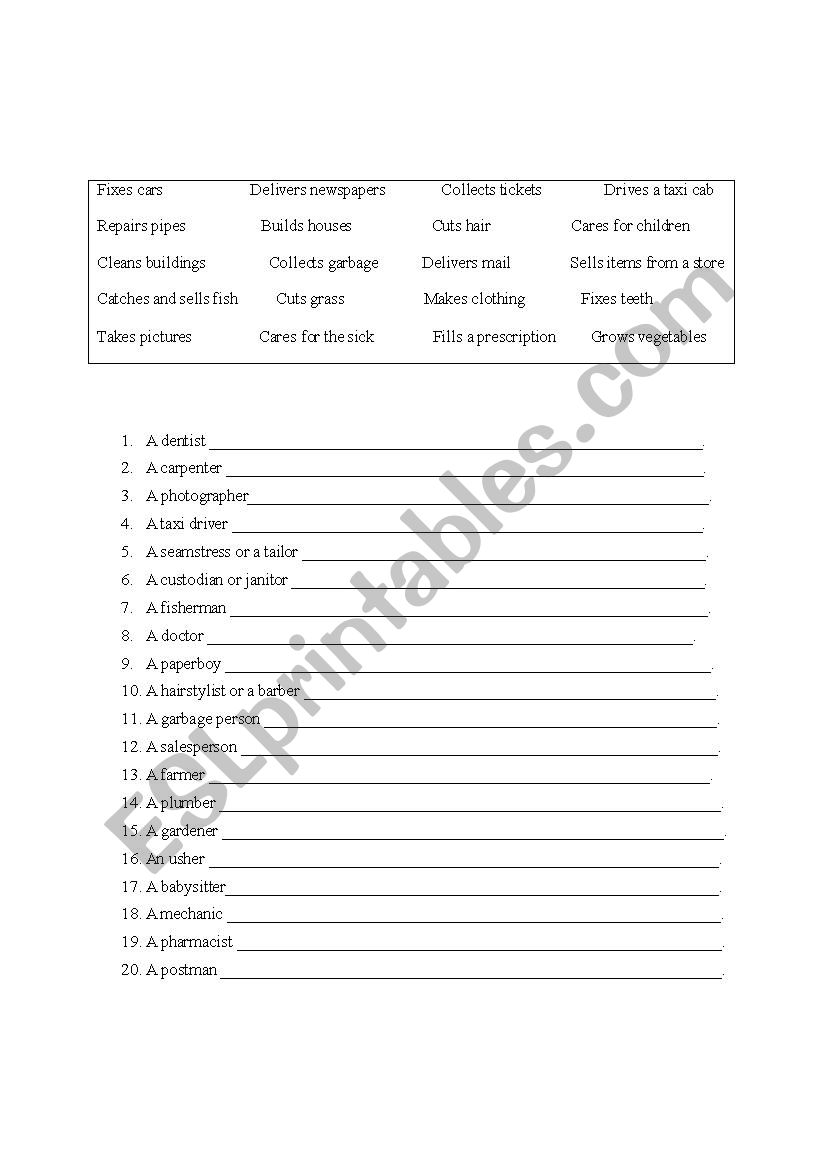 Job duties fill in the blank - ESL worksheet by vmc123