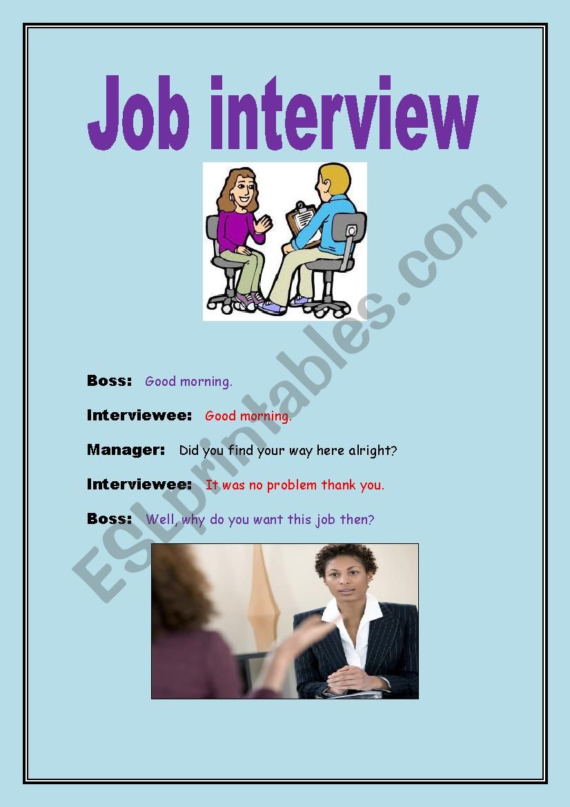 Job Interview Role play ESL Worksheet By HuangJason