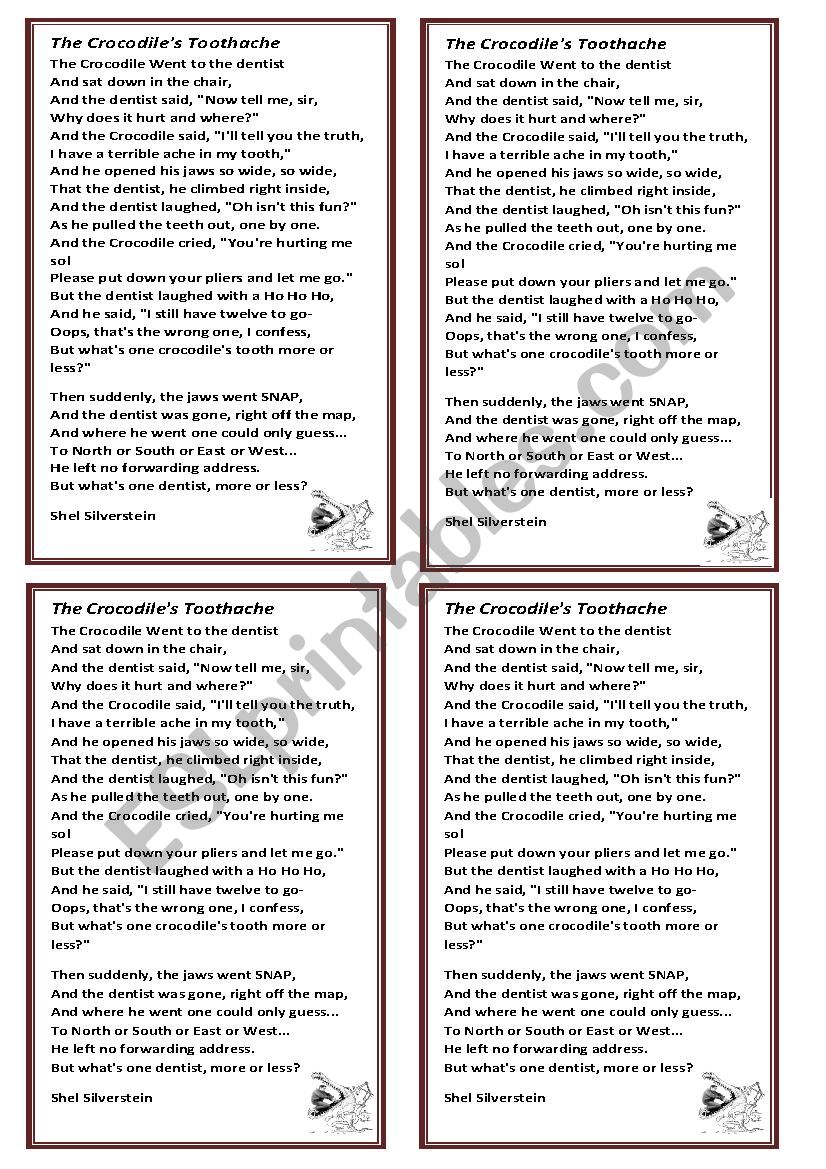 the crocodile´s toothache - ESL worksheet by Adva