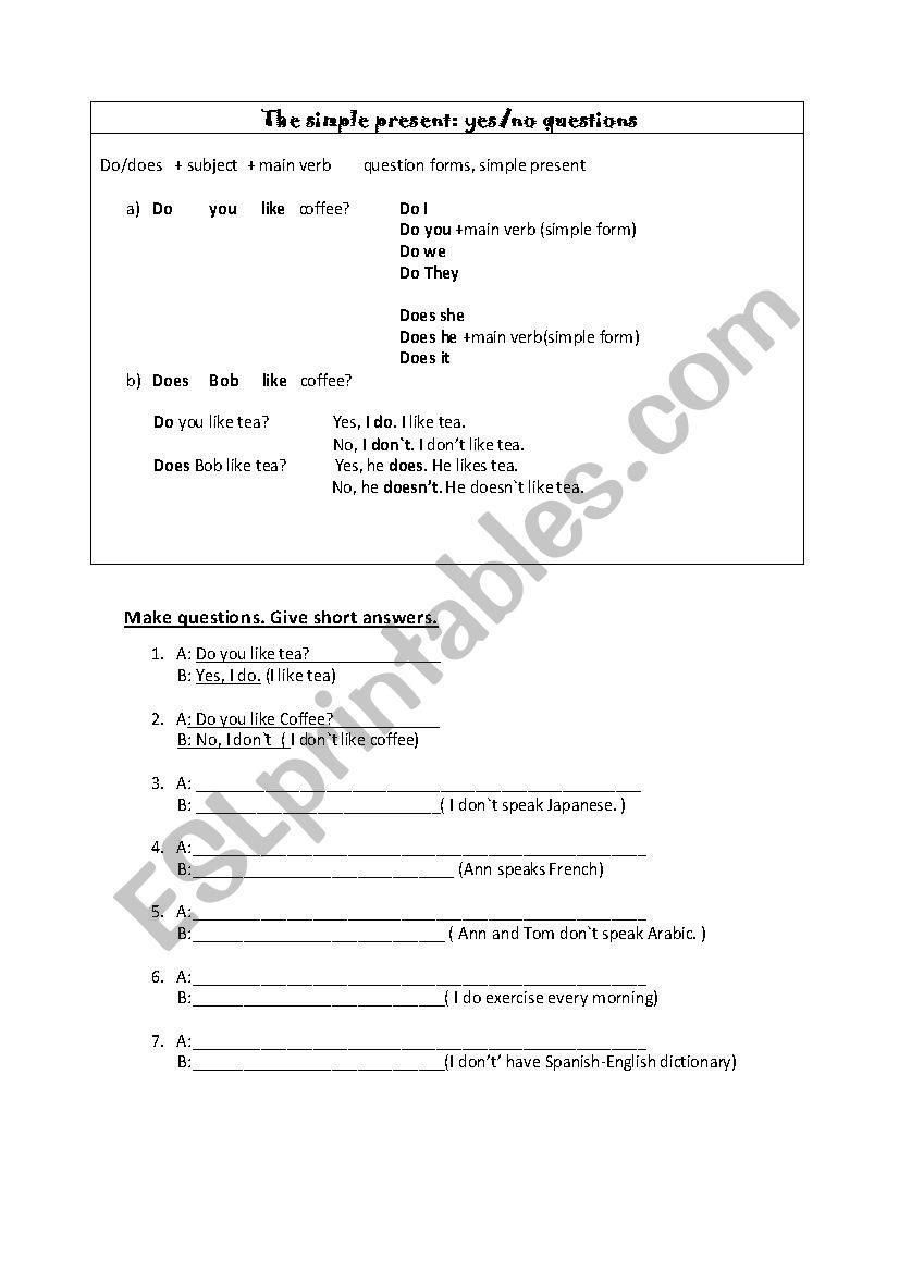 The Present Simple Yes-No questions - ESL worksheet by MarisaGarcia
