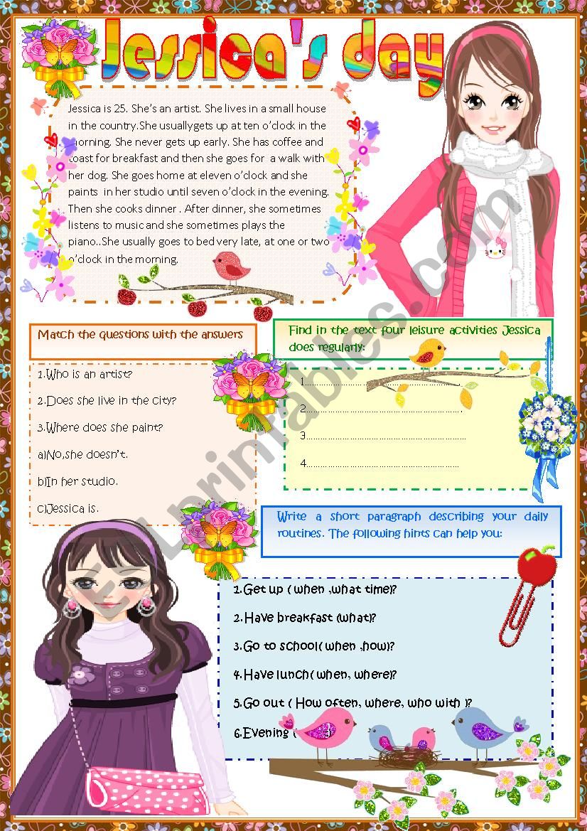 Jessica´s day. - ESL worksheet by Faiza Amani